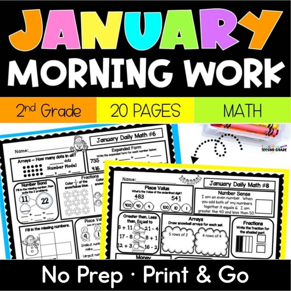 January Math Morning Work for 2nd Grade - Teaching Ideas Made Easy