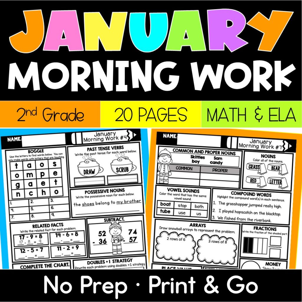 January Math and ELA Morning Work or Homework for 2nd Grade - Teaching ...