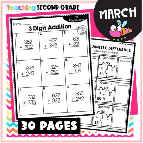 March Math Worksheets 2nd Grade Practice & Review