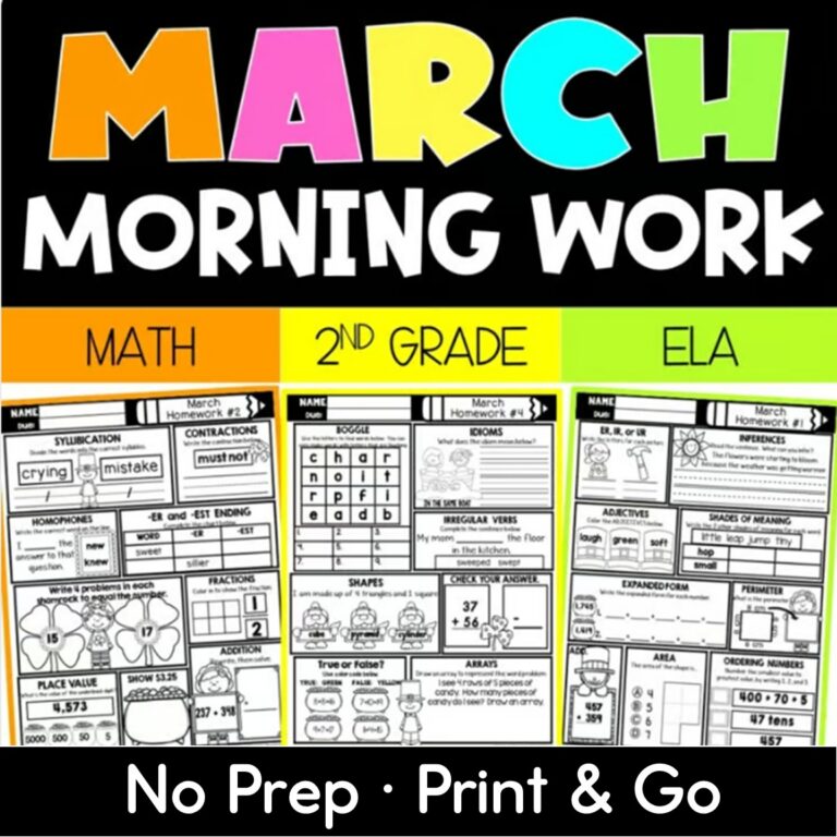 March Morning Work 2nd Grade Math & ELA Worksheets