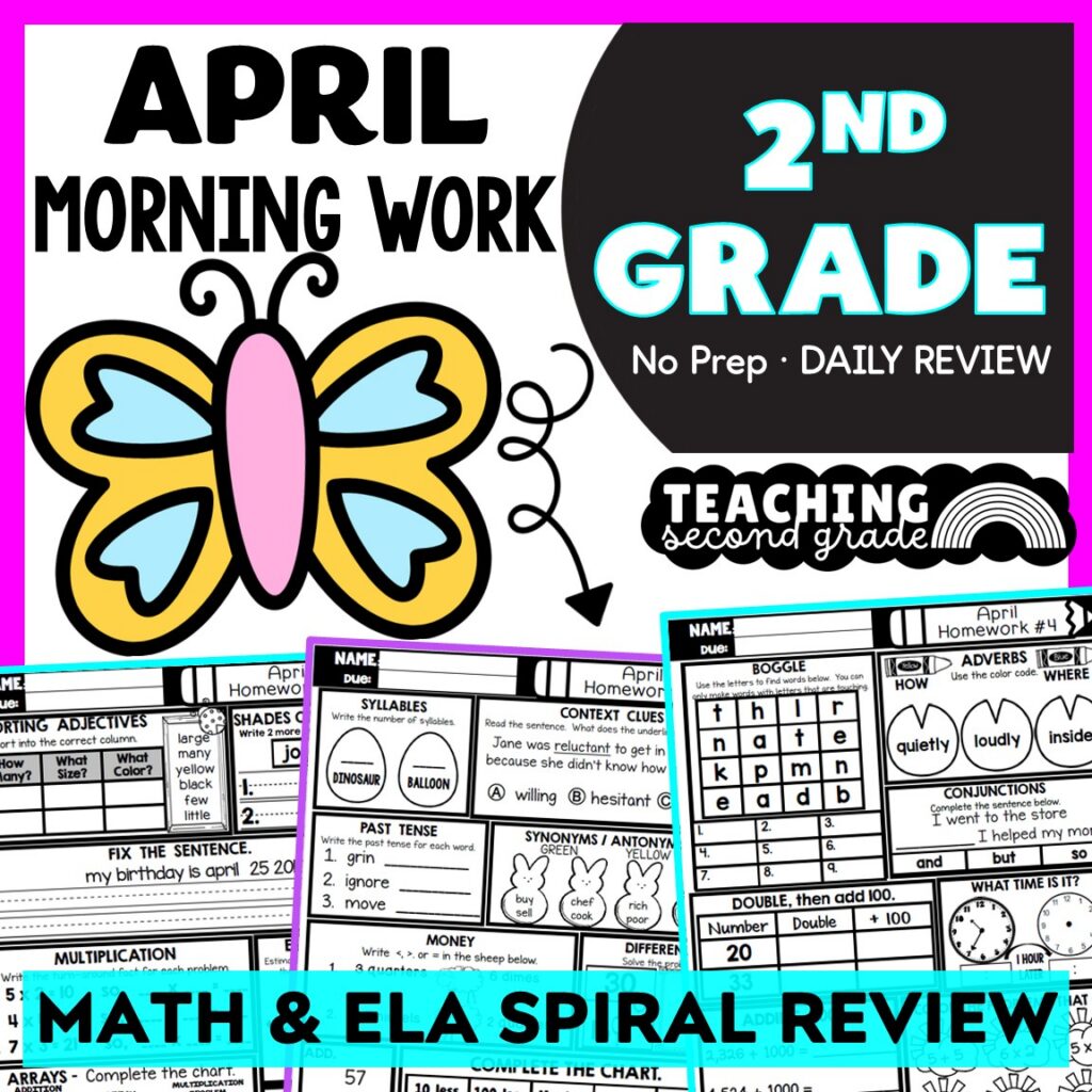 April Morning Work 2nd Grade Math and ELA Review