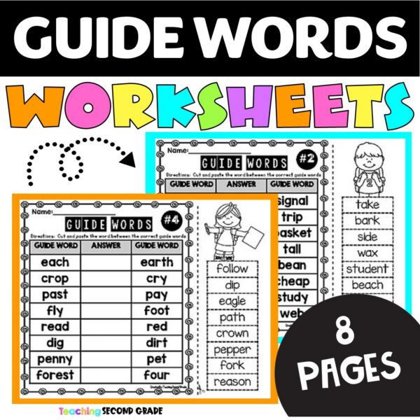 Guide Words Cut and Paste Worksheets | 2nd Grade Dictionary