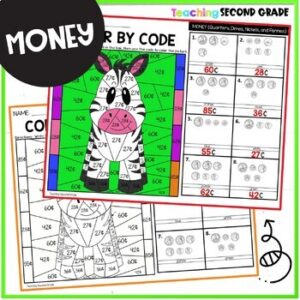 Counting Money Color by Code Worksheets with Animals Theme - Teaching ...