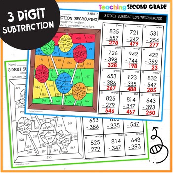3 Digit Subtraction with Regrouping Color by Code Worksheets - Teaching ...