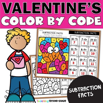 Valentine's Day Subtraction Facts Color by Code - Teaching Ideas Made Easy