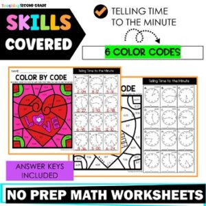 Valentine's Day Telling Time to the Minute Color by Code - Teaching ...