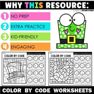 St. Patrick's Day Telling Time to the Nearest 5 Minutes Color by Code ...