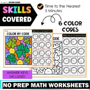 St. Patrick's Day Telling Time to the Nearest 5 Minutes Color by Code ...
