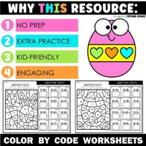 Easter Addition Facts Color by Code Worksheets - Teaching Ideas Made Easy