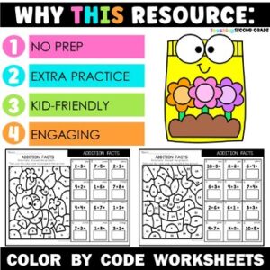 Spring Addition Facts Color by Code Worksheets - Teaching Ideas Made Easy