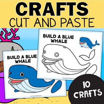 One Page Cut and Paste Ocean Animal Crafts - Whales and Sharks ...