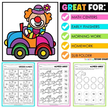 Ordering Numbers Math Worksheets with a Circus Theme for 1st and 2nd ...