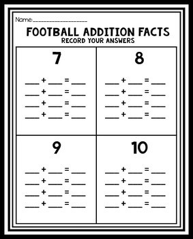 Football Addition Facts Math Center - Teaching Ideas Made Easy