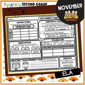 November ELA Morning Work for 2nd Grade - Teaching Ideas Made Easy