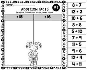 Addition Facts Cut and Paste Worksheets - Teaching Ideas Made Easy