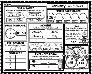 January Math Morning Work for 1st Grade - Teaching Ideas Made Easy