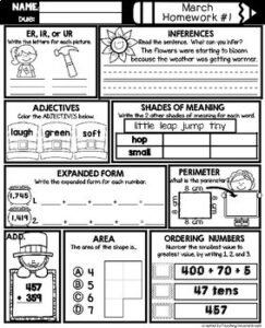 March Morning Work 2nd Grade Math & ELA Worksheets