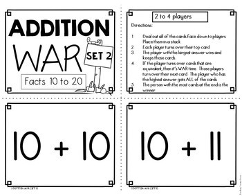 Addition Facts to 20 Math Game for 1st and 2nd Grade - Teaching Ideas ...