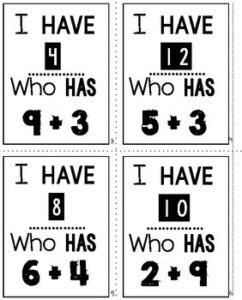 Addition Facts I Have Who Has Game - Teaching Ideas Made Easy