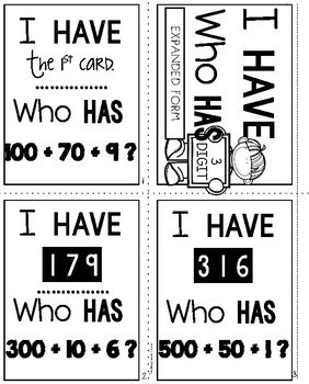 Expanded Form 3 Digit Numbers I Have Who Has - Teaching Ideas Made Easy