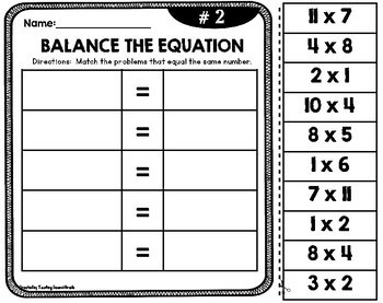 Balance the Equation with Multiplication Facts Cut and Paste Math ...