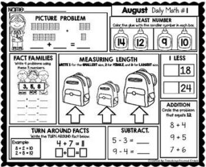 August Math Morning Work for 1st Grade - Teaching Ideas Made Easy