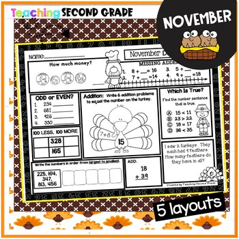 November Math and ELA Morning Work for 2nd Grade - Teaching Ideas Made Easy