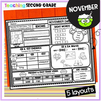November Math and ELA Morning Work for 2nd Grade - Teaching Ideas Made Easy