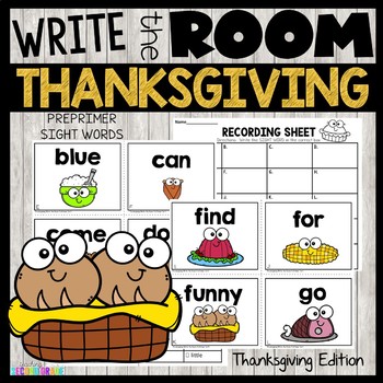 Write the Room Task Cards Thanksgiving with Pre-Primer Sight Words ...