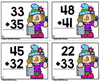 Fall 2 Digit Addition without Regrouping Math Task Cards - Teaching ...