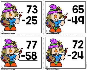 2 Digit Subtraction With Regrouping Fall Math Task Cards - Teaching ...