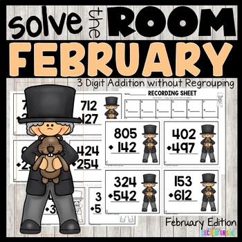 Presidents' Day 3 Digit Addition No Regrouping Math Task Cards ...