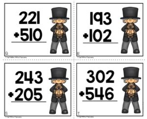 Presidents' Day 3 Digit Addition No Regrouping Math Task Cards ...