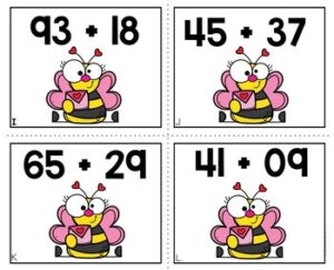Valentine's Day 2 Digit Addition with Regrouping Math Task Cards ...