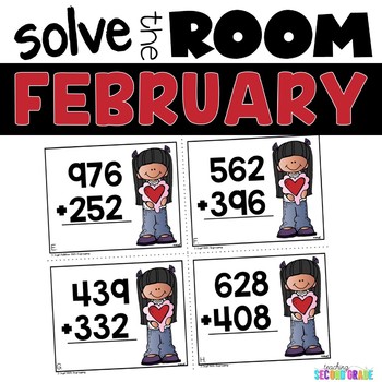 Valentine's Day 3 Digit Addition with Regrouping Math Task Cards ...