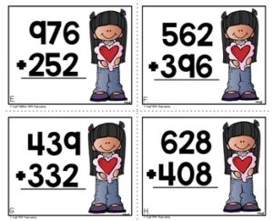 Valentine's Day 3 Digit Addition with Regrouping Math Task Cards ...