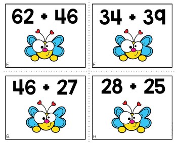 Valentine's Day 2 Digit Addition with Regrouping Math Task Cards Task ...