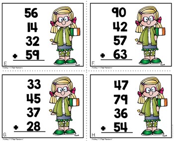 St. Patrick's Day Adding 4 2-Digit Numbers Math Task Cards - Teaching ...