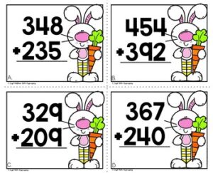 Easter 3 Digit Addition with Regrouping Math Task Cards - Teaching ...