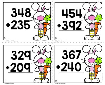 Easter 3 Digit Addition with Regrouping Math Task Cards - Teaching ...