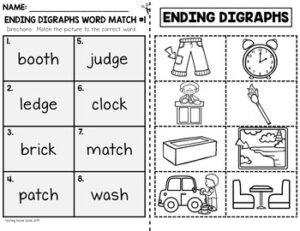 Ending Consonant Digraphs Worksheets Cut and Paste