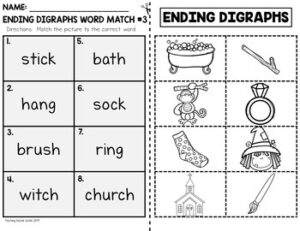 Ending Consonant Digraphs Worksheets Cut and Paste