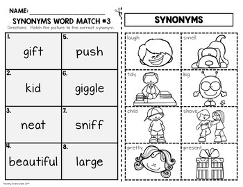 Synonyms Worksheets with Pictures Cut and Paste