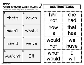 Contraction Cut and Paste ELA Worksheets - Teaching Ideas Made Easy