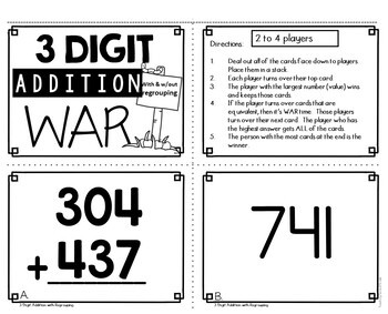 3 Digit Addition with and without Regrouping Math Game - Teaching Ideas ...