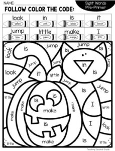 Halloween Sight Word Color by Code with Pre-primer Words - Teaching ...