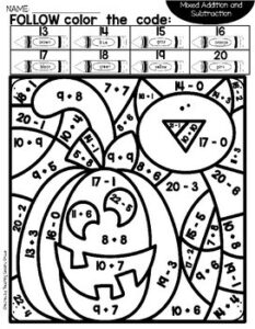 Halloween Addition and Subtraction Color by Code - Teaching Ideas Made Easy