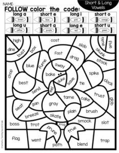 Thanksgiving Color by Code with Short and Long Vowel Worksheets ...