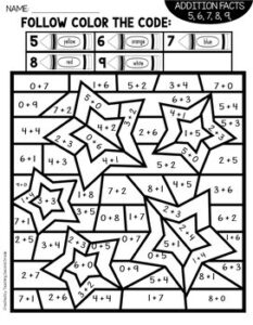 Veterans Day Color by Code with Addition Facts - Teaching Ideas Made Easy