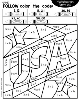 Veterans Day Color by Code with Multiplication Facts - Teaching Ideas ...